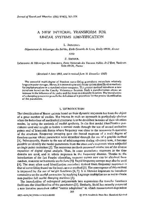 Pdf A New Integral Transform For Linear Systems Identification