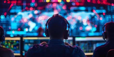 Technicians Monitor Network Traffic For Optimal Performance In Network Operations Center Concept