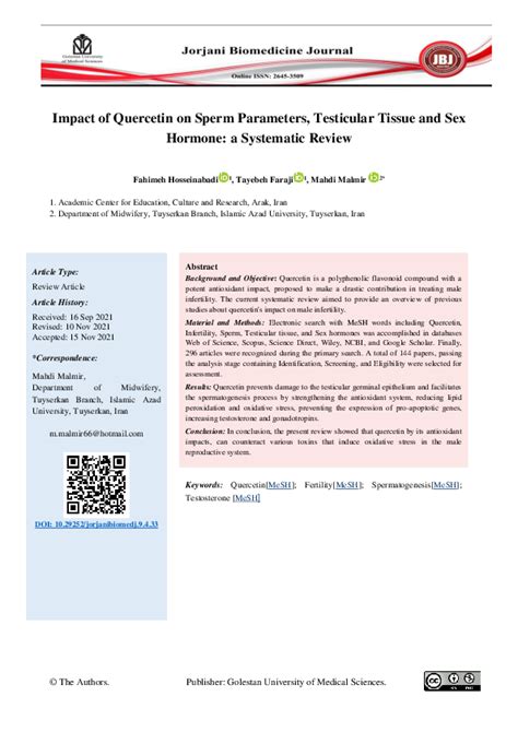 Pdf Impact Of Quercetin On Sperm Parameters Testicular Tissue And