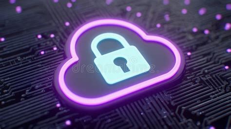 Cloud Security Symbol With Padlock On A Digital Circuit Background