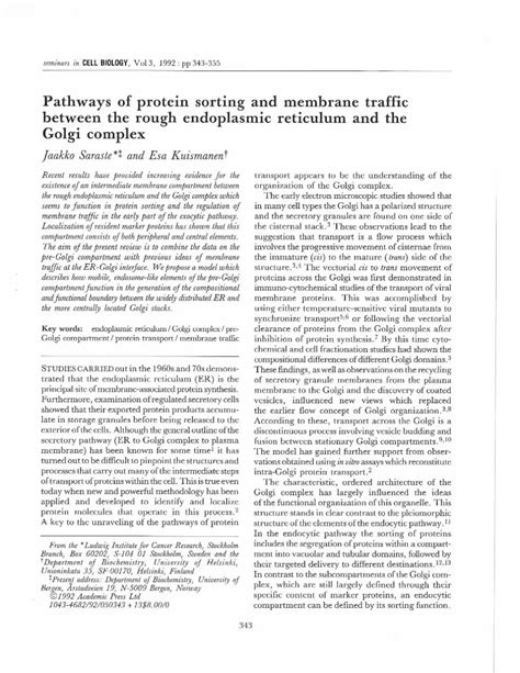 Pdf Pathways Of Protein Sorting And Membrane Traffic Between The Rough Endoplasmic Reticulum