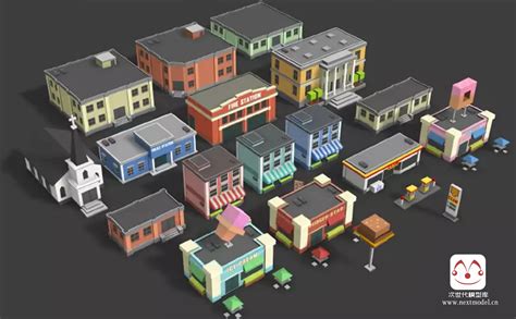 低多边形卡通风格建筑物模型包 Unity资源 次世代模型库
