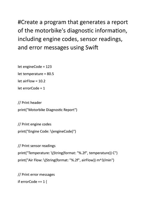program that generates a report of the motorbike swift create a