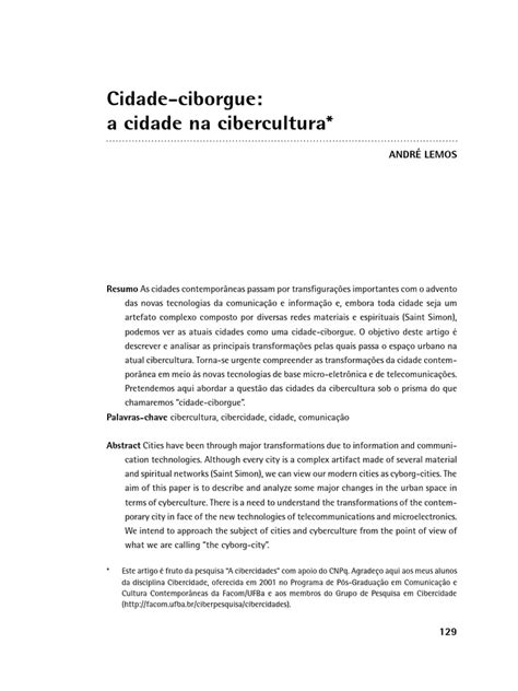 Cidade Ciborgue A Cidade Na Cibercultura Pdf