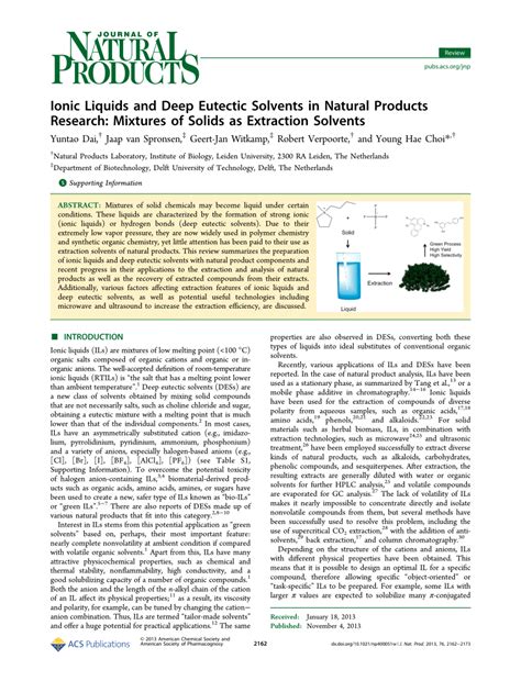 Pdf Green Solvents From Ionic Liquids And Deep Eutectic Solvents To Natural Deep Eutectic Solvents