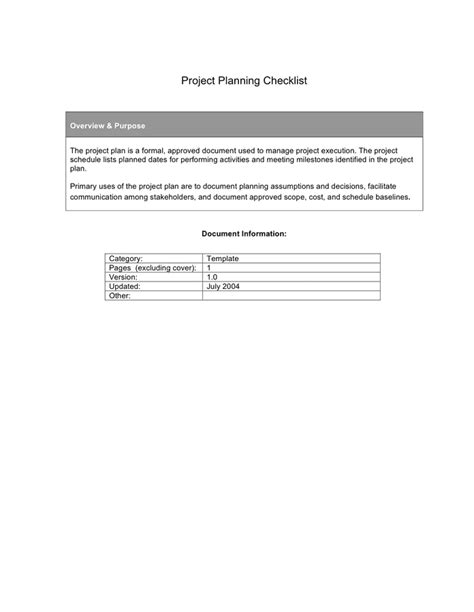 Project Planning Checklist In Word And Pdf Formats