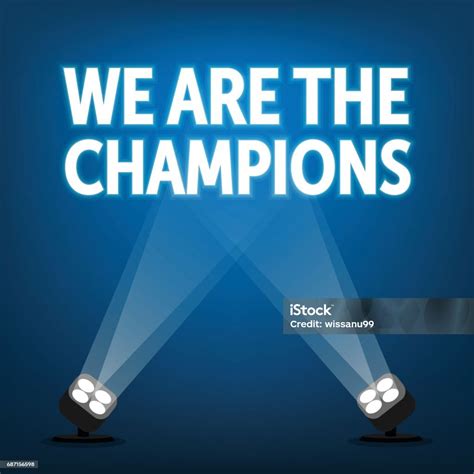 우리는 챔피언 사인 조명 스포트 라이트와 함께입니다 벡터 일러스트 레이 션 상에 대한 스톡 벡터 아트 및 기타 이미지 상