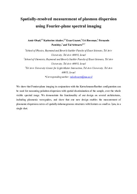 Pdf Spatially Resolved Measurement Of Plasmon Dispersion Using