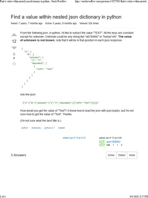 Find A Value Within Nested Json Dictionary In Python Pdf Json Computer Engineering