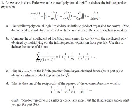 Solved As We Saw In Class Euler Was Able To Use Chegg