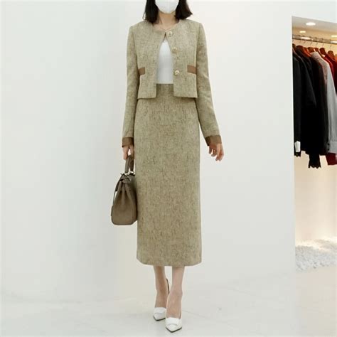 치마 정장 세트 트위드 크롭 자켓 롱 스커트 투피스 셋업수트 하객룩 출근패션 스타일라떼