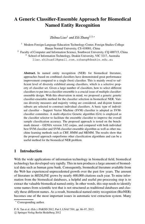 pdf a generic classifier ensemble approach for biomedical named
