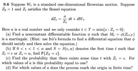 Solved 9 6 Suppose Wt Is A Standard One Dimensional Brownian