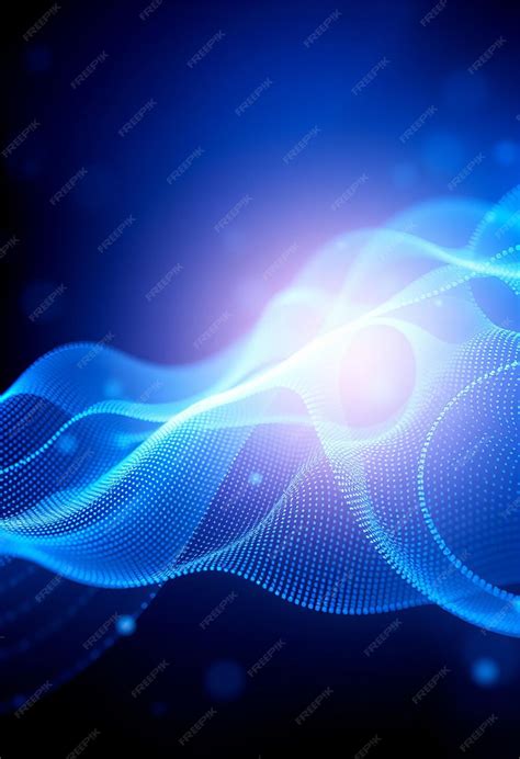 Abstract Blue Digital Background With Wavy Lines And Dots Glowing Effect Representing Big Data