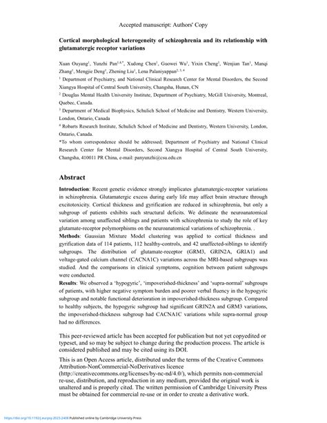 Pdf Cortical Morphological Heterogeneity Of Schizophrenia And Its