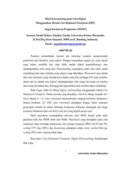 Blind Watermarking Pada Citra Digital Menggunakan Metode Fast Hadamard