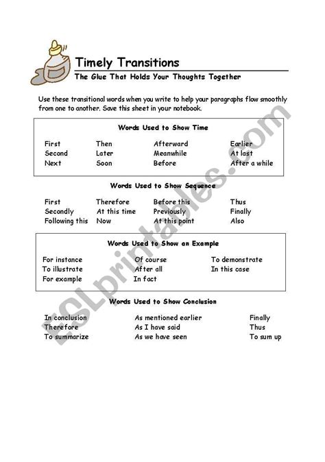 Transition Words Esl Worksheet By Mdelreal214