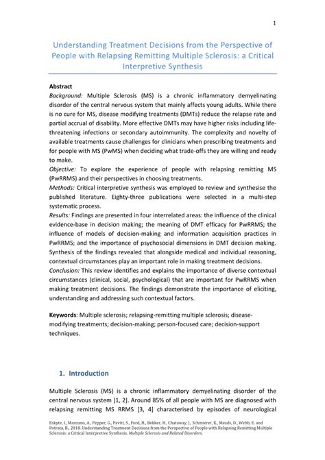 Pdf Understanding Treatment Decisions From The Perspective Of People With Relapsing Remitting