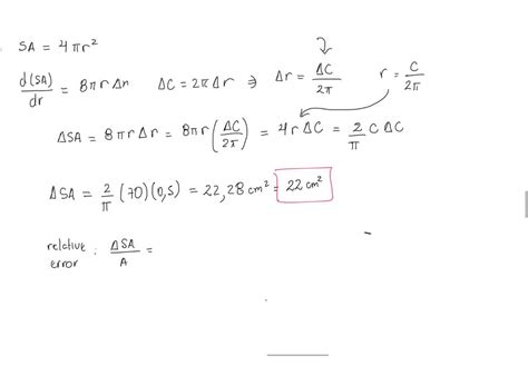 solved the circumference of a sphere was measured to be 70 cm with a