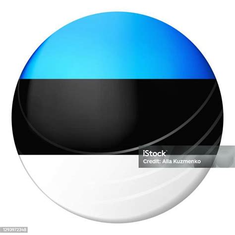 에스토니아의 국기와 유리 빛 공 둥근 구 템플릿 아이콘 에스토니아 국가 상징 흰색 배경에 강조 표시된 광택 사실적 공 3d 추상 벡터 일러스트레이션 큰 거품 3차원 형태에