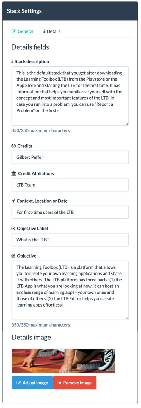 Stack Editor Screen And Stack Settings Learning Toolbox Support