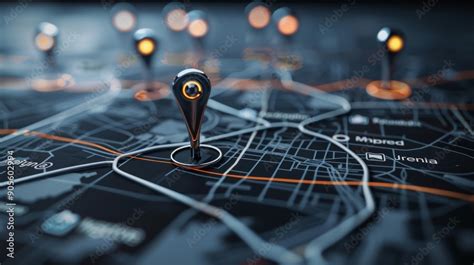 Digital Map With Highlighted Pins Indicating Specific Locations For Efficient Gps Route Guidance