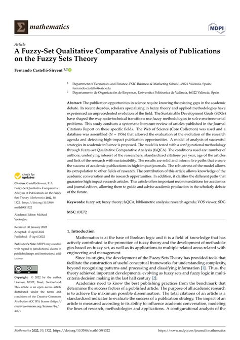 PDF A Fuzzy Set Qualitative Comparative Analysis Of Publications On The Fuzzy Sets Theory