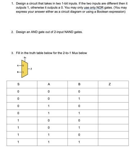 Solved 1 Design A Circuit That Takes In Two 1 Bit Inputs