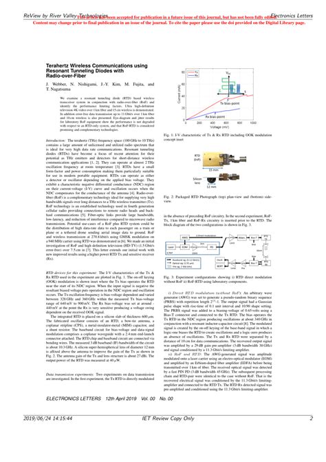 Pdf Terahertz Wireless Communications Using Resonant Tunneling Diodes With Radio Over Fiber