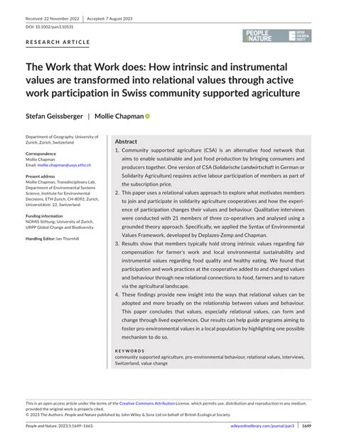 PDF The Work That Work Does How Intrinsic And Instrumental Values Are Transformed Into