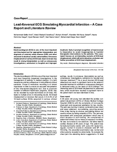 Pdf Lead Reversal Ecg Simulating Myocardial Infarction A Case Report And Literature Review
