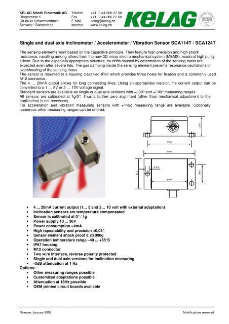 Single And Dual Axis Inclinometer Accelerometer Vibration Sensor
