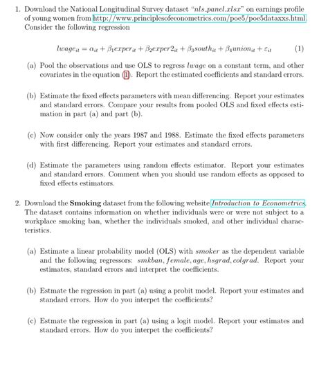 Solved 1 Download The National Longitudinal Survey Dataset