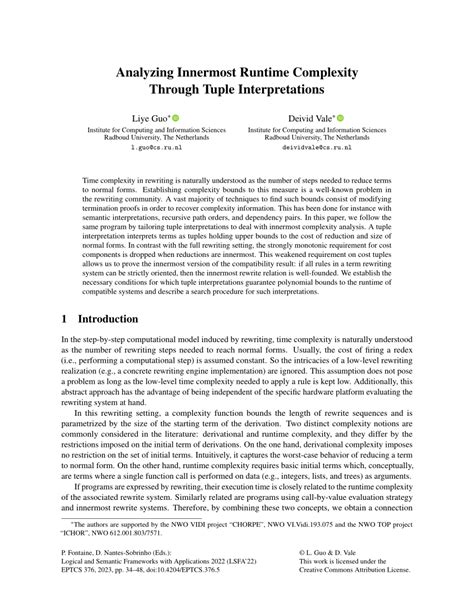 Pdf Analyzing Innermost Runtime Complexity Through Tuple Interpretations