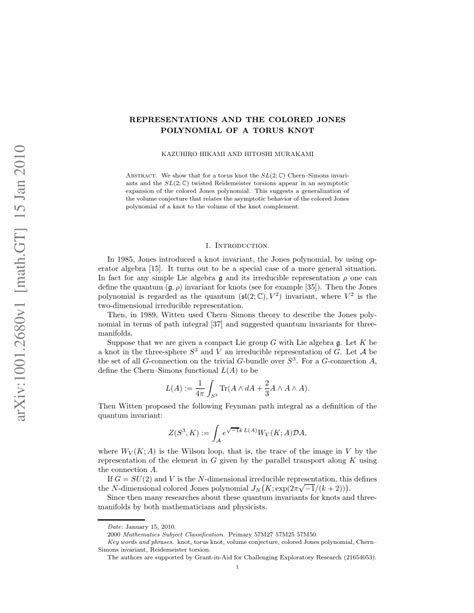 Pdf Representations And The Colored Jones Polynomial Of A Torus Knot