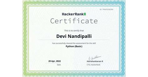 Hackerrank Pythonprogramming Certificate Devi Nandipalli