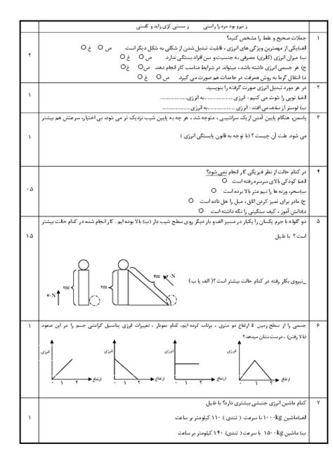آزمون فصل 8 انرژی و تبدیل های آن علوم تجربی پایه هفتم گاما