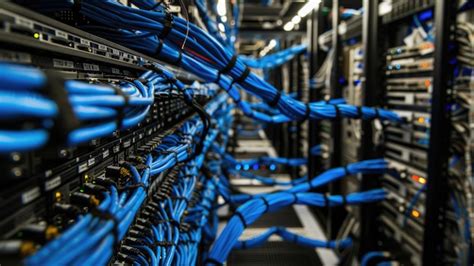 Blue Network Cables Connected To A Server In A Data Center Premium Ai Generated Image