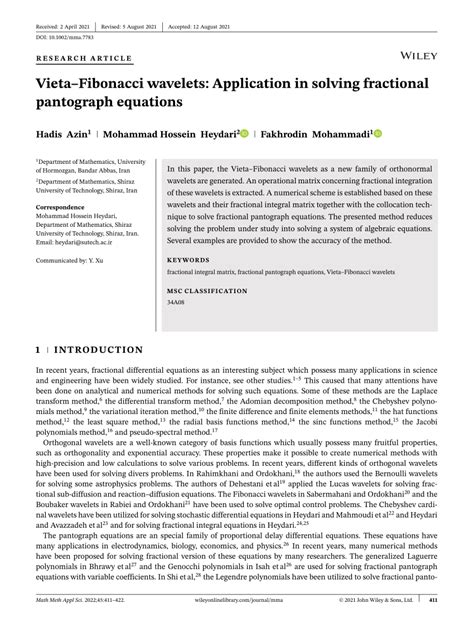 Vietafibonacci Wavelets Application In Solving Fractional Pantograph Equations Request Pdf
