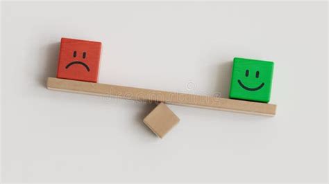 Happy And Sad Smiley Faces On Wooden Seesaw Customer Satisfaction