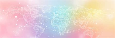 Interconnected World Global Network Connections On Pastel Map Modern