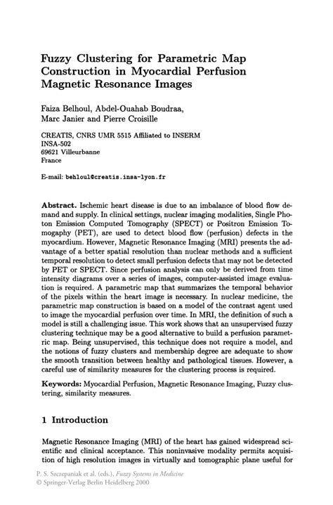 Pdf Fuzzy Clustering For Parametric Map Construction In Myocardial Perfusion Magnetic