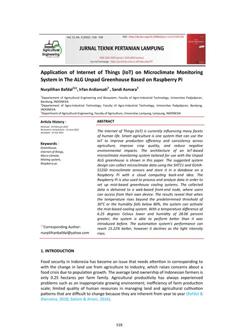 pdf application of internet of things iot on microclimate monitoring system in the alg unpad
