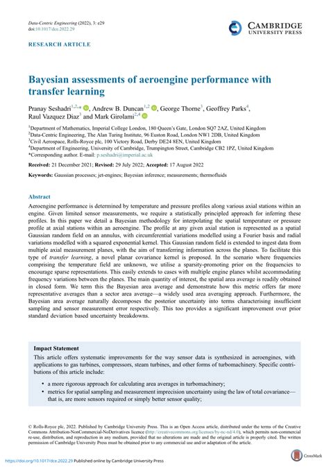Pdf Bayesian Assessments Of Aeroengine Performance With Transfer Learning