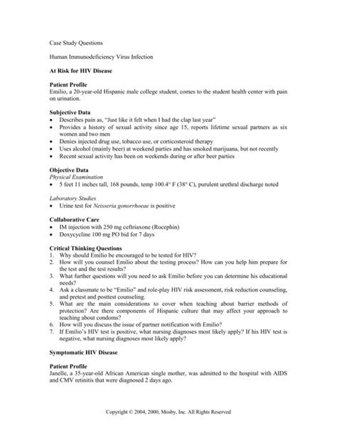 HIV Case Study Questions Risk Symptomatic Disease