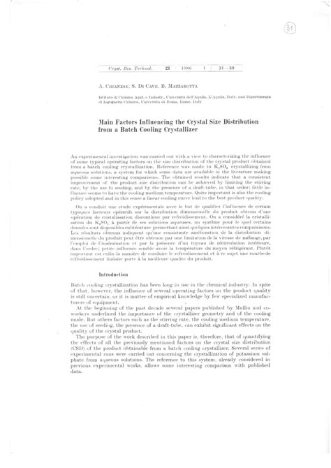 Pdf Main Factors Influencing The Crystal Size Distribution From A