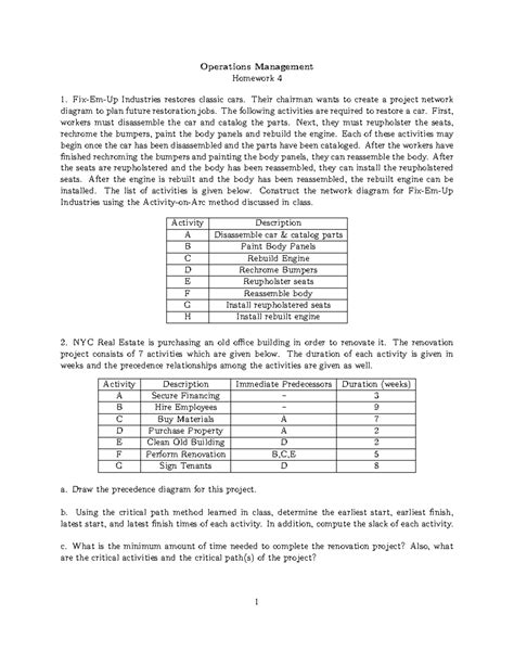 Hw4 Homework Operations Management Fall 2022 Operations Management Homework 4 Fix Em Up