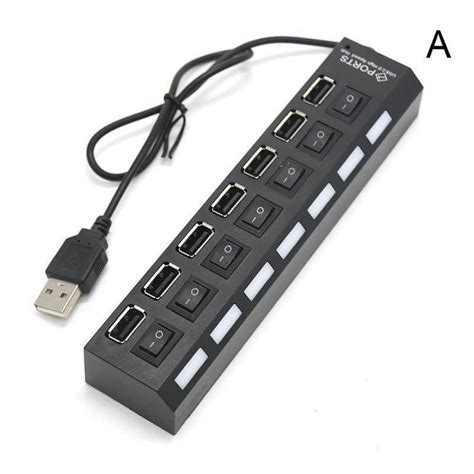 7 Port Usb Hub High Speed Multi Splitter Expansion Power Adapter For Laptop N5o3