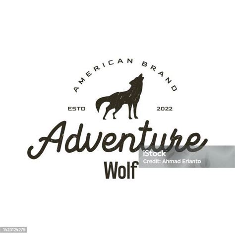 벡터 울부 짖는 늑대 기호 디자인 복고풍 스타일 배지 디자인 요소 심볼 유형 템플릿 벡터 일러스트 레이 션 늑대에 대한 스톡