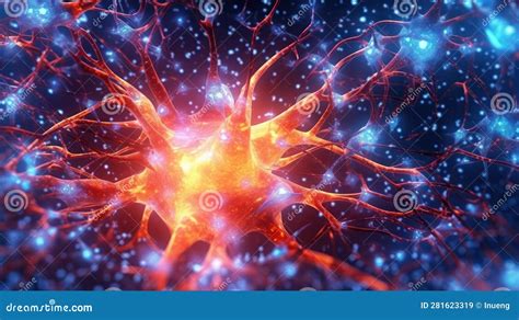 Medical Illustration Of Human Neuron Cells Neuroactivity Glowing Brain Link Knots